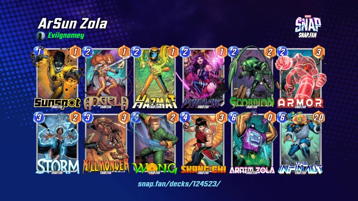 ArSun Zola by Evilgnomey - Marvel Snap Decks - snap.fan