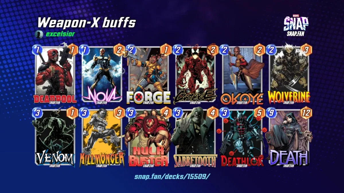 Weapon-X buffs by excelsior - Marvel Snap Decks - snap.fan