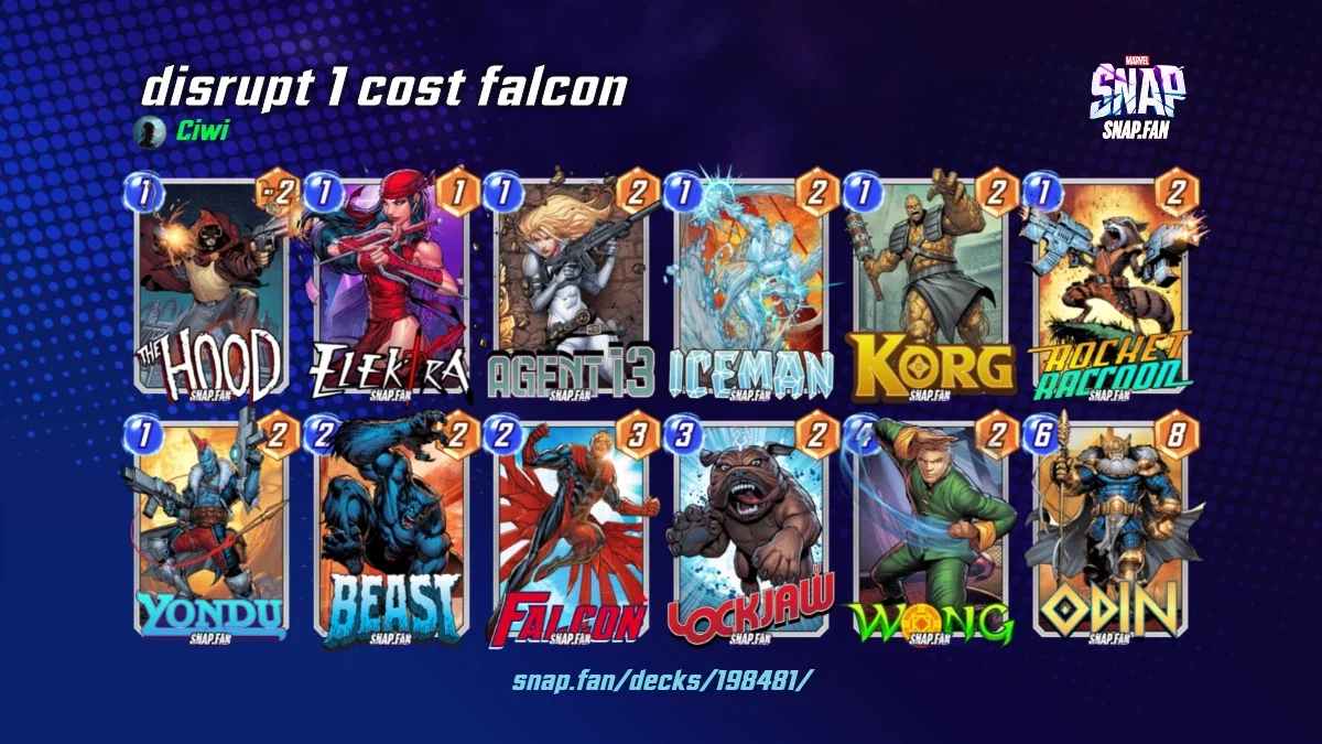 disrupt 1 cost falcon by Ciwi - Marvel Snap Decks - snap.fan