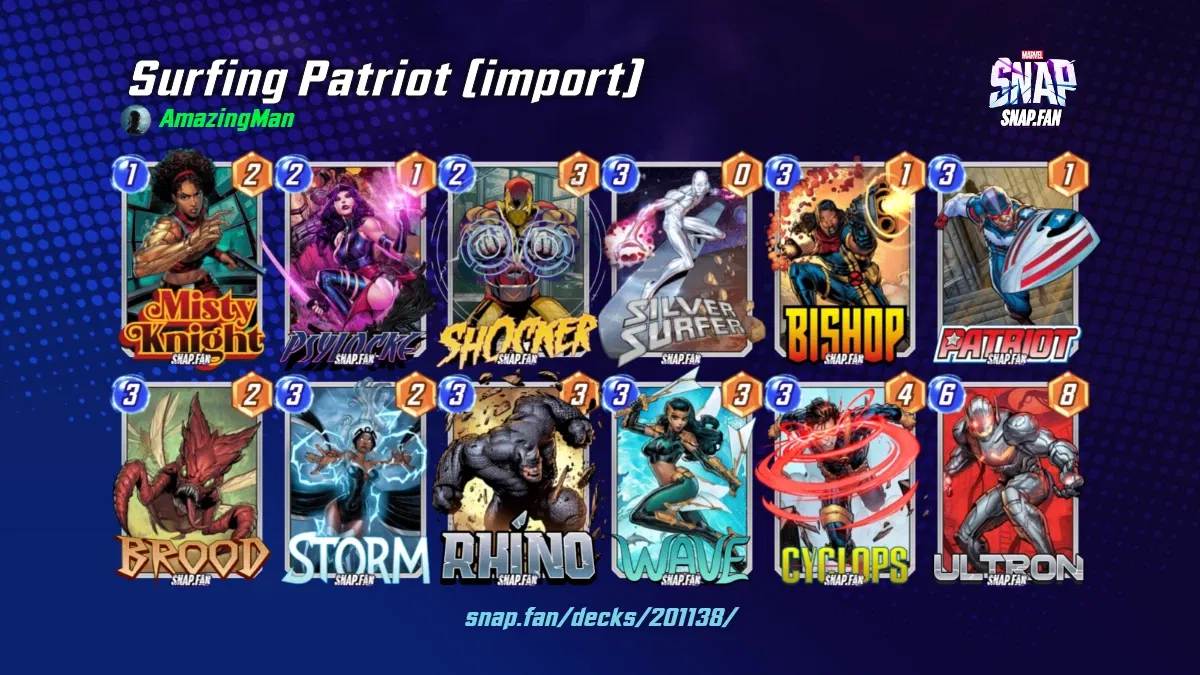 Surfing Patriot (import) by AmazingMan - Marvel Snap Decks - snap.fan