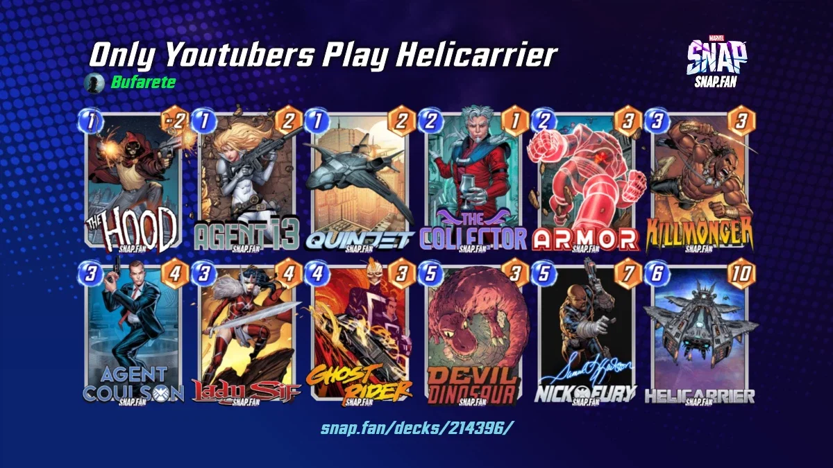 Only Youtubers Play Helicarrier by Bufarete - Marvel Snap Decks - snap.fan