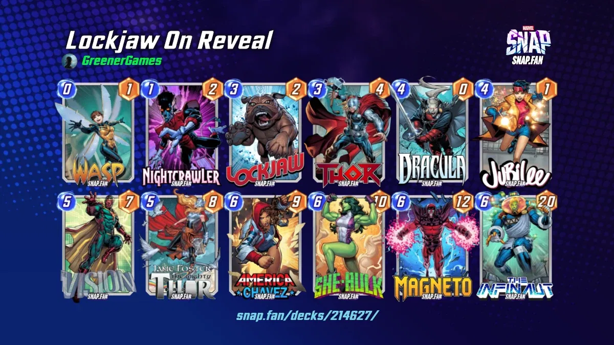 Lockjaw On Reveal by GreenerGames - Marvel Snap Decks - snap.fan