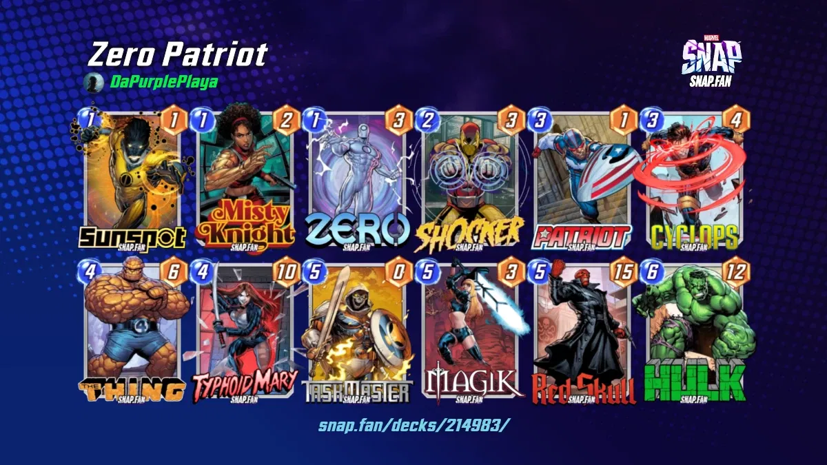 Zero Patriot by DaPurplePlaya - Marvel Snap Decks - snap.fan