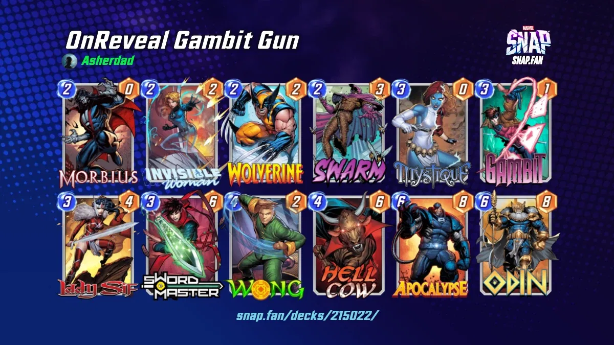 OnReveal Gambit Gun by Asherdad - Marvel Snap Decks - snap.fan