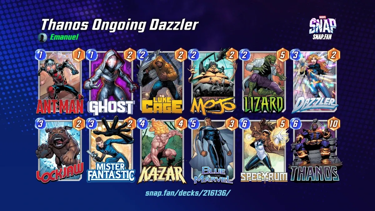 Thanos Ongoing Dazzler by Emanuel - Marvel Snap Decks - snap.fan