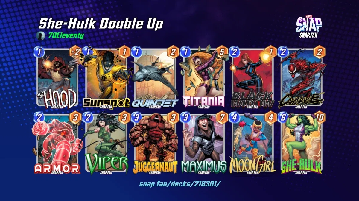 She-Hulk Double Up by 70Eleventy - Marvel Snap Decks - snap.fan