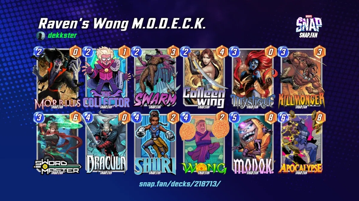 Raven's Wong M.O.D.E.C.K. by dekkster - Marvel Snap Decks - snap.fan