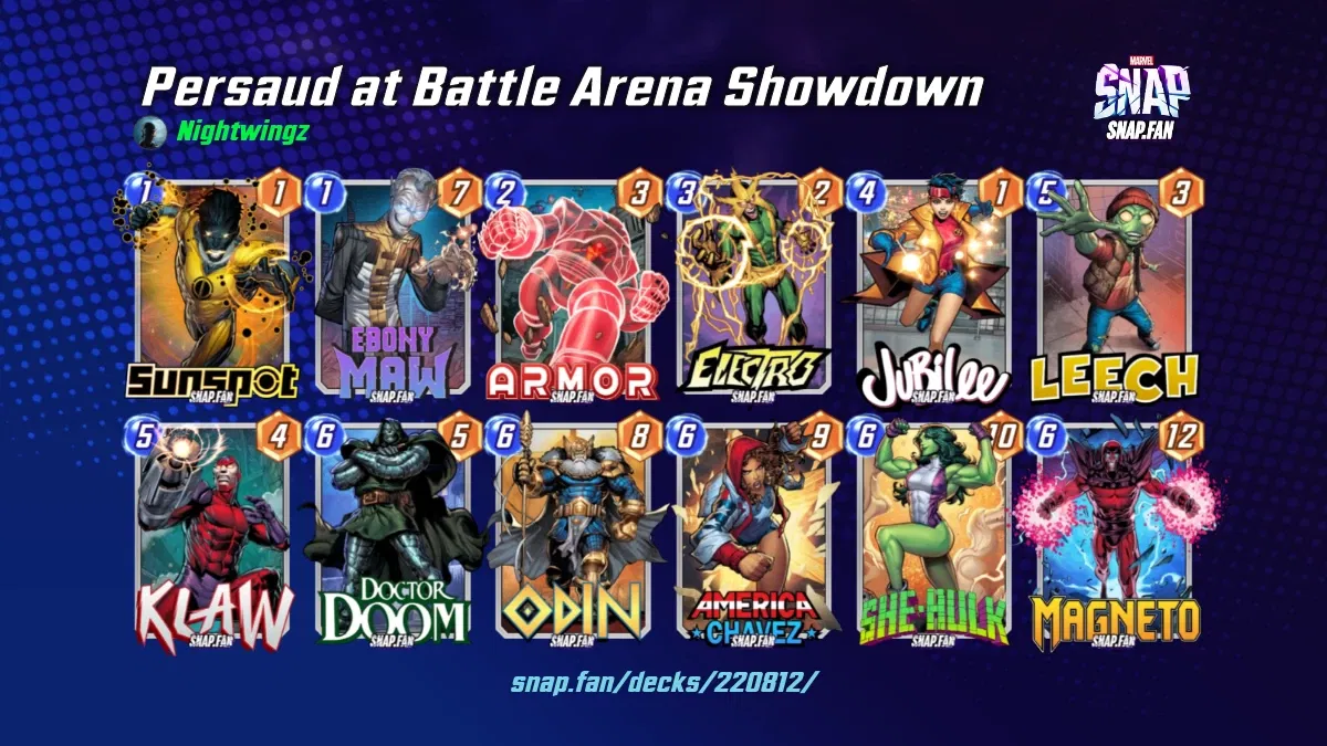 Persaud at Battle Arena Showdown by Nightwingz - Marvel Snap Decks - snap.fan