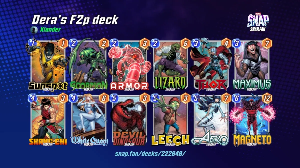 Dera's F2p deck by Xiander - Marvel Snap Decks - snap.fan