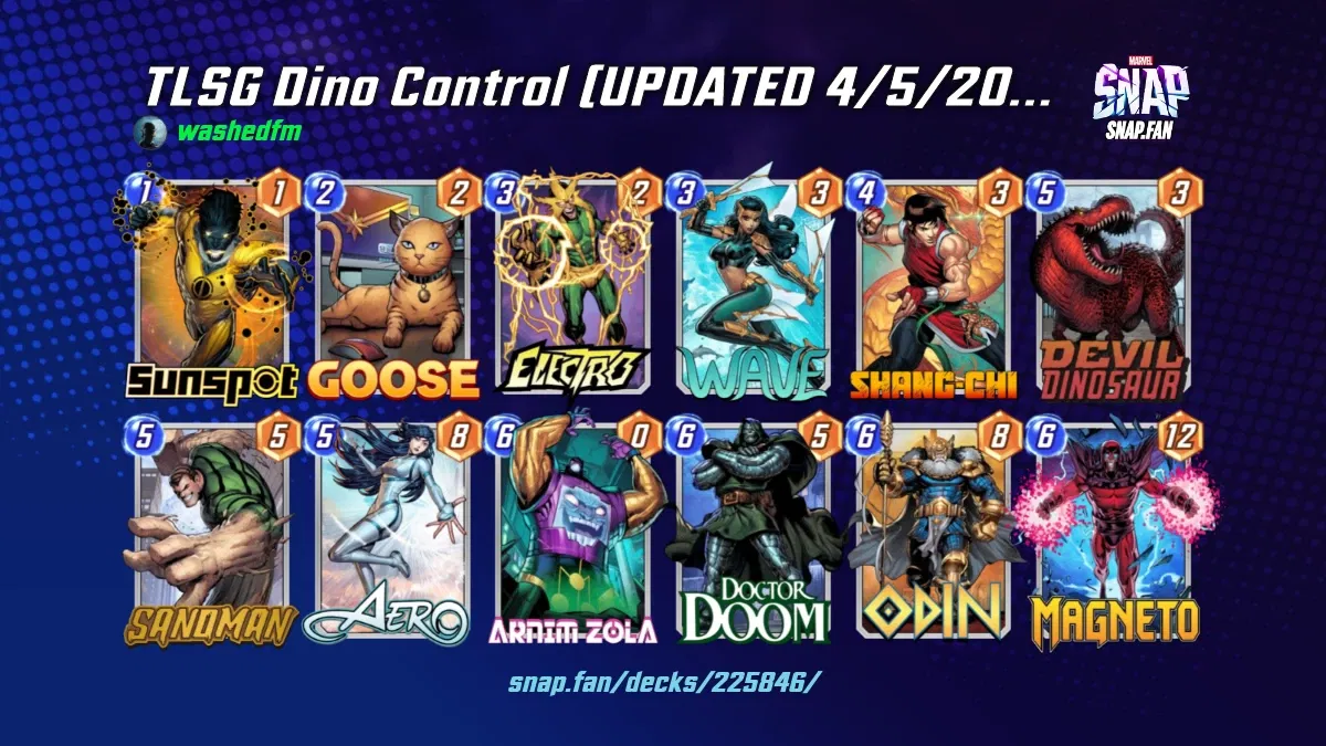 TLSG Dino Control (UPDATED 4/5/2023) by washedfm - Marvel Snap Decks - snap.fan