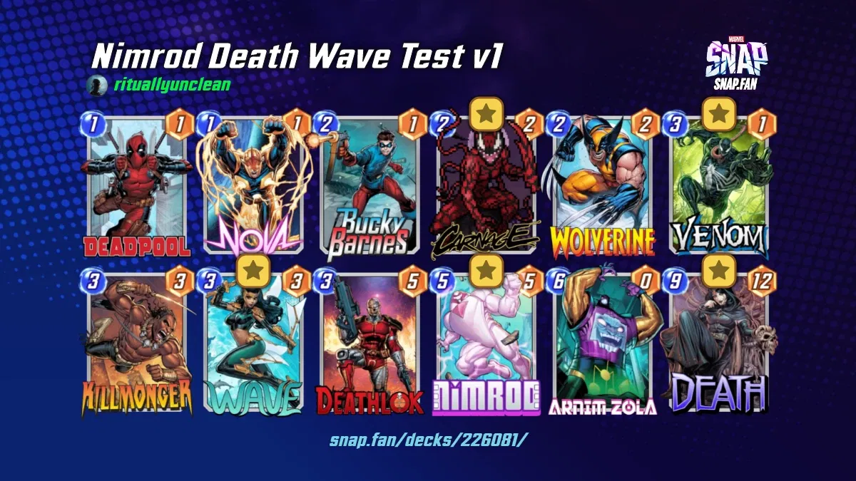 Nimrod Death Wave Test v1 by rituallyunclean - Marvel Snap Decks - snap.fan