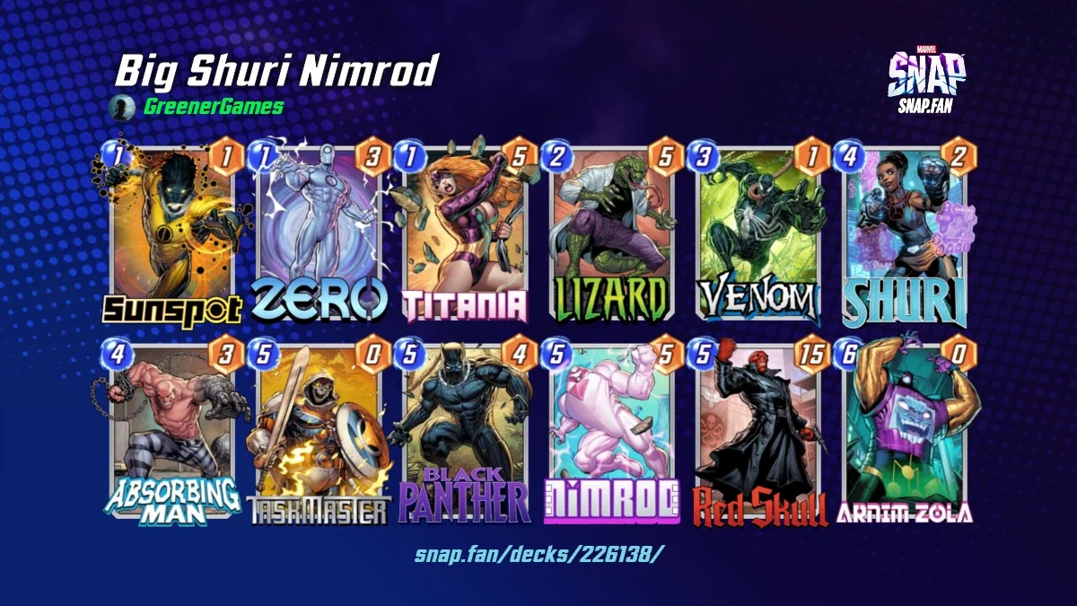 Big Shuri Nimrod by GreenerGames - Marvel Snap Decks - snap.fan