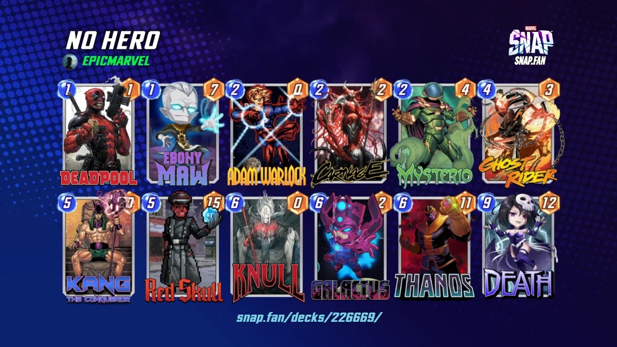 NO HERO by EPICMARVEL - Marvel Snap Decks - snap.fan