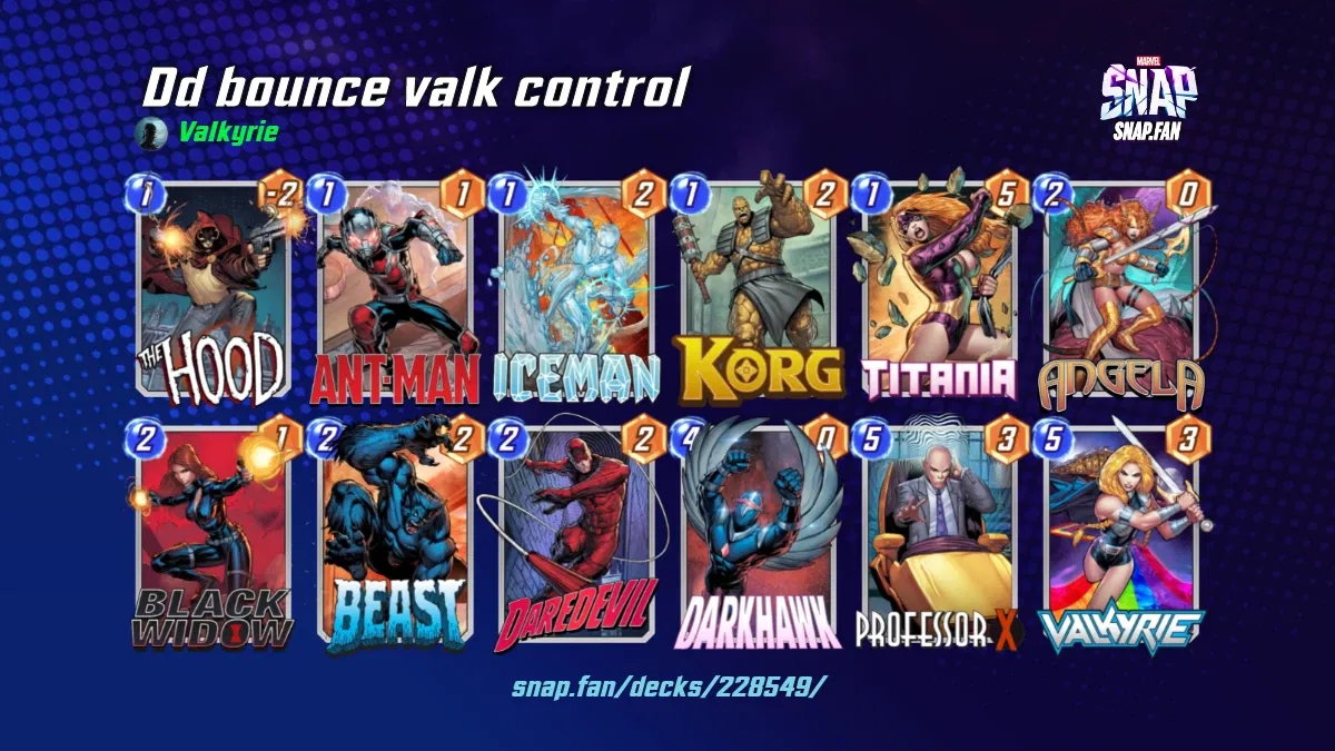 Dd bounce valk control by VaIkyrie - Marvel Snap Decks - snap.fan