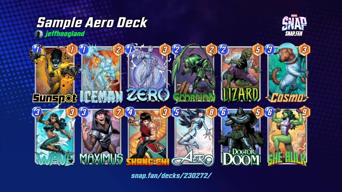 Sample Aero Deck by jeffhoogland - Marvel Snap Decks - snap.fan