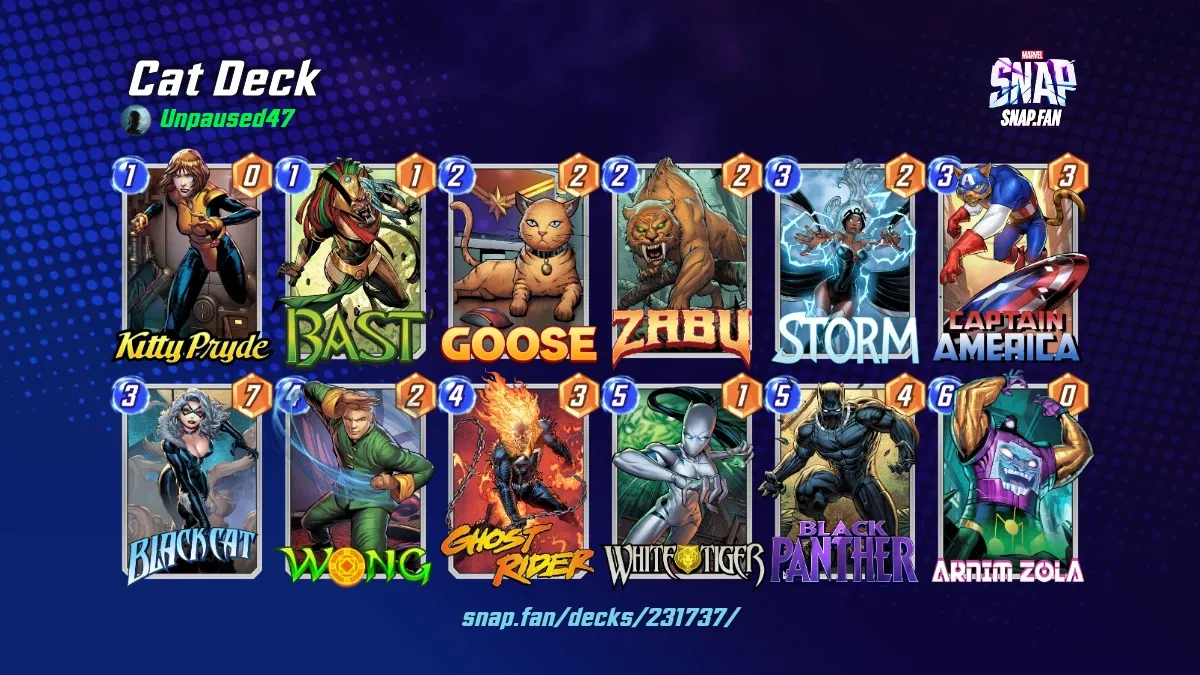 Cat Deck by Unpaused47 - Marvel Snap Decks - snap.fan