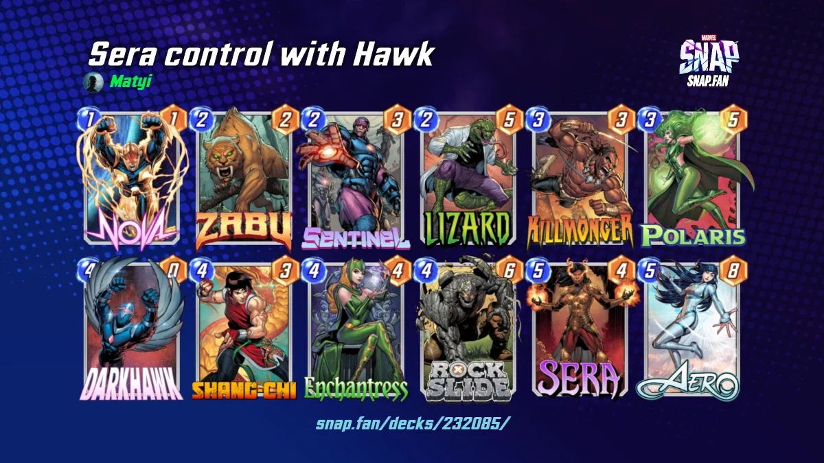 Sera control with Hawk by Matyi - Marvel Snap Decks - snap.fan