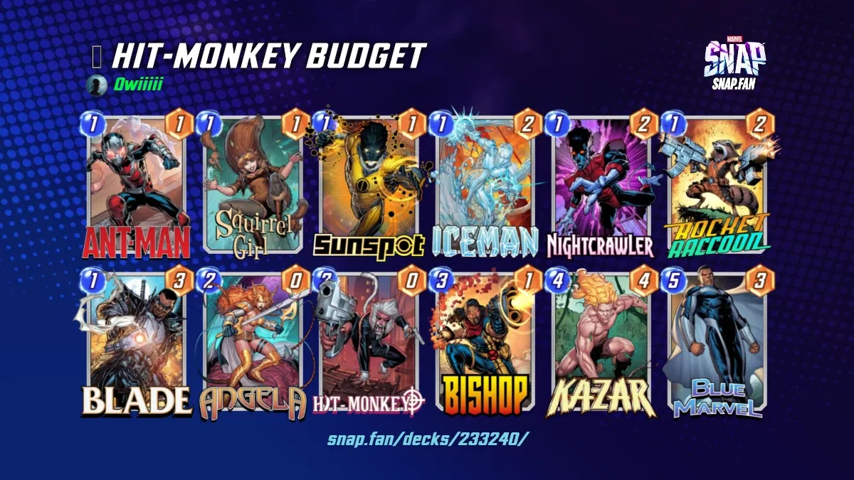 🐌 HIT-MONKEY BUDGET by Owiiiii - Marvel Snap Decks - snap.fan