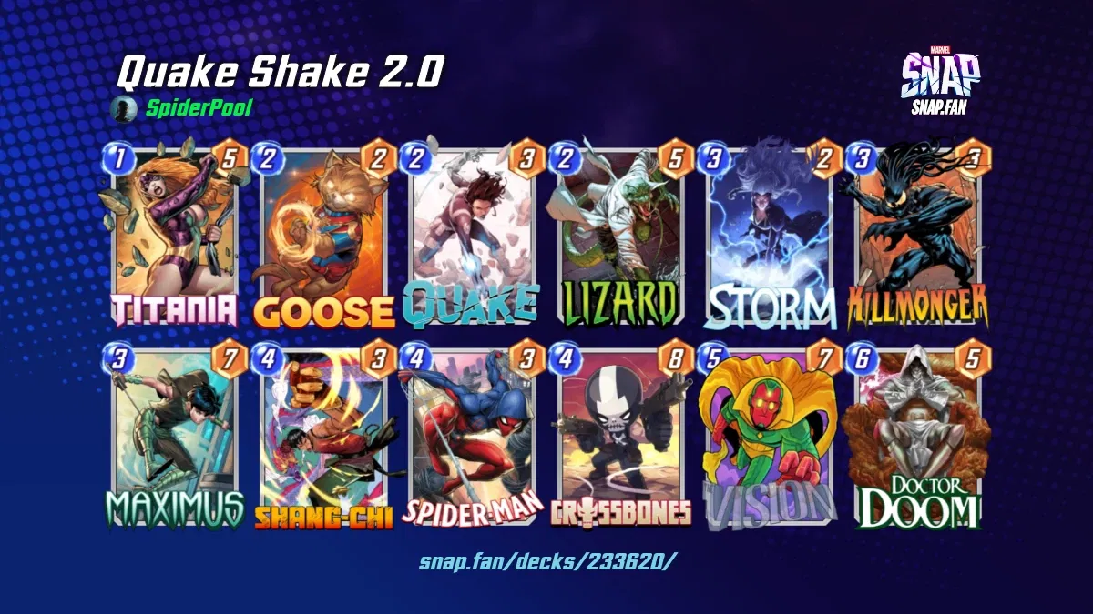 Quake Shake 2.0 by SpiderPool - Marvel Snap Decks - snap.fan