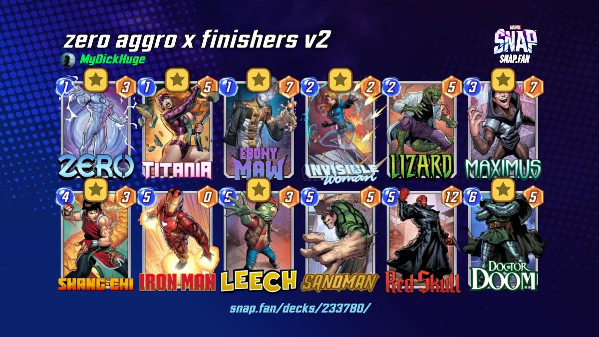 zero aggro x finishers v2 by MyDickHuge - Marvel Snap Decks - snap.fan