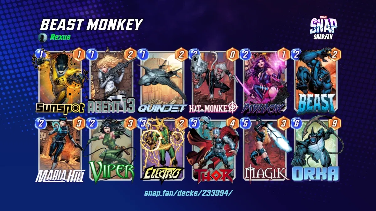 BEAST MONKEY by Rexus - Marvel Snap Decks - snap.fan
