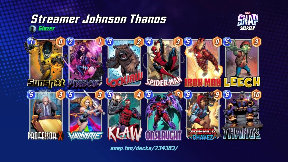 Streamer Johnson Thanos by Glazer - Marvel Snap Decks - snap.fan