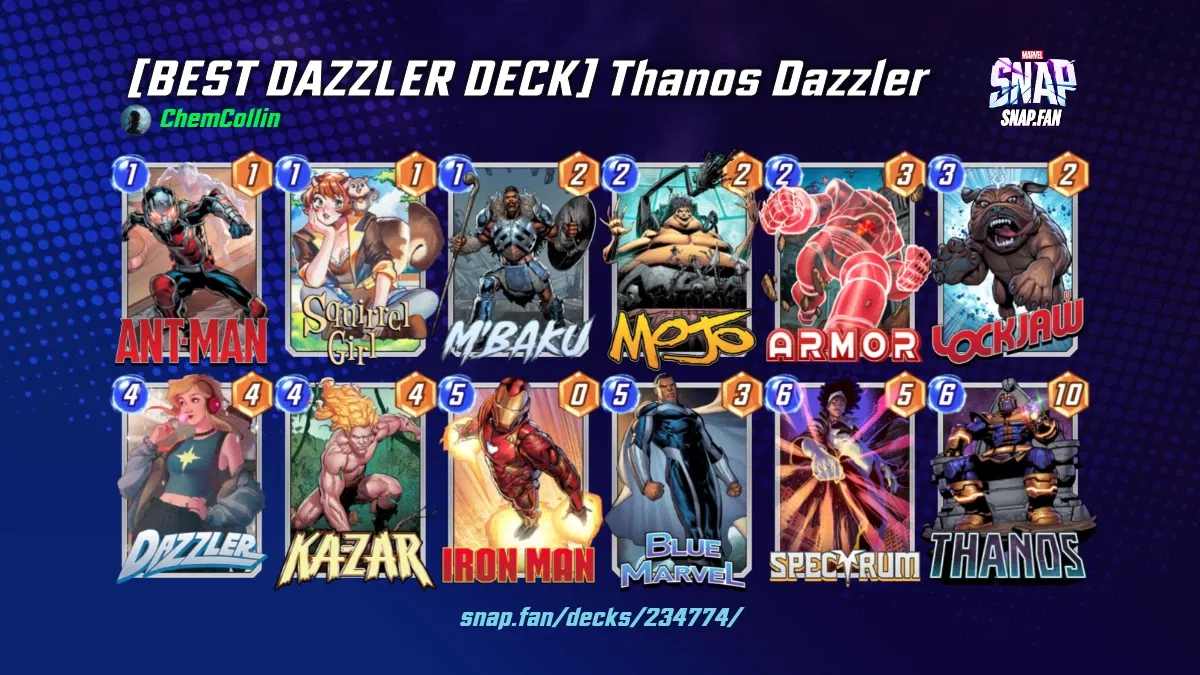 [BEST DAZZLER DECK] Thanos Dazzler by ChemCollin - Marvel Snap Decks ...