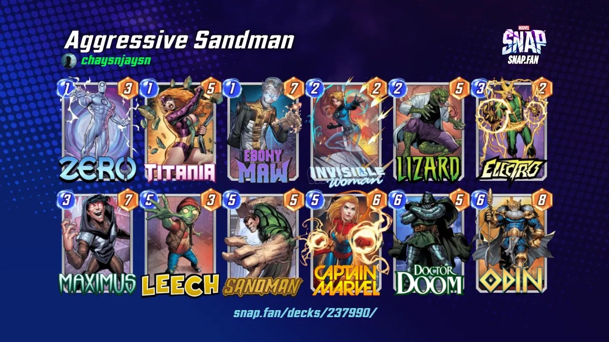 Aggressive Sandman by chaysnjaysn - Marvel Snap Decks - snap.fan