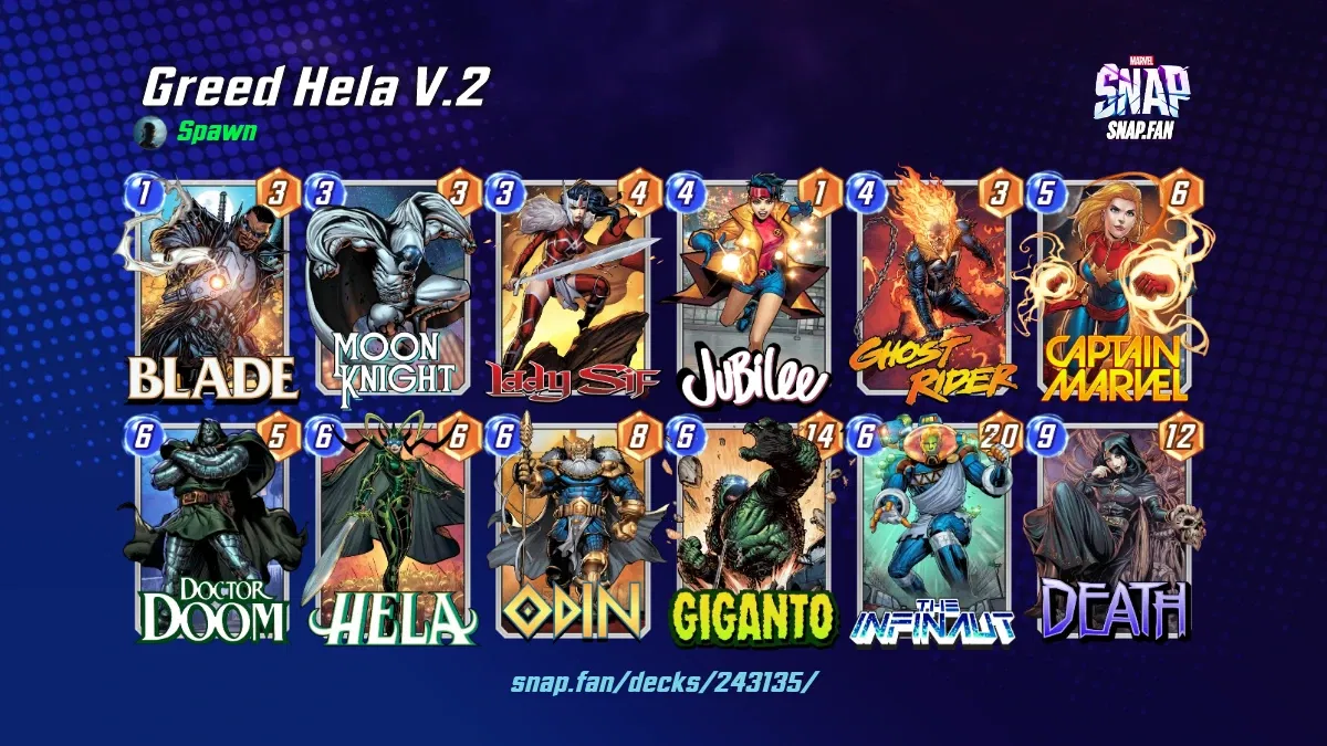 Greed Hela V.2 by Spawn - Marvel Snap Decks - snap.fan