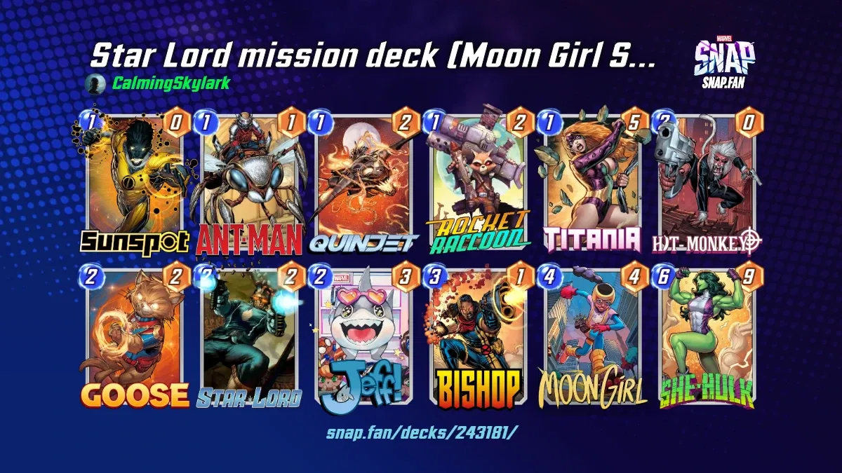 Star Lord mission deck (Moon Girl She-Hulk combo) by CalmingSkylark - Marvel Snap Decks - snap.fan