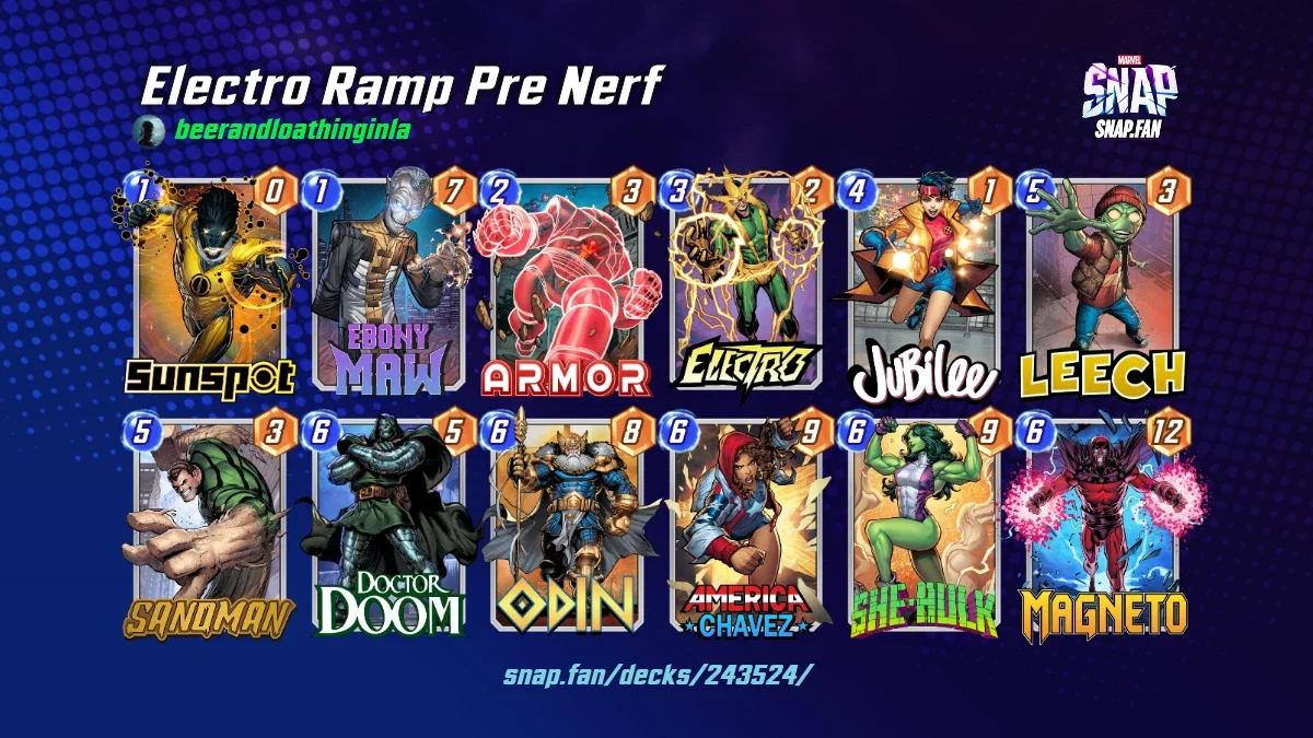Electro Ramp Pre Nerf by beerandloathinginla - Marvel Snap Decks - snap.fan