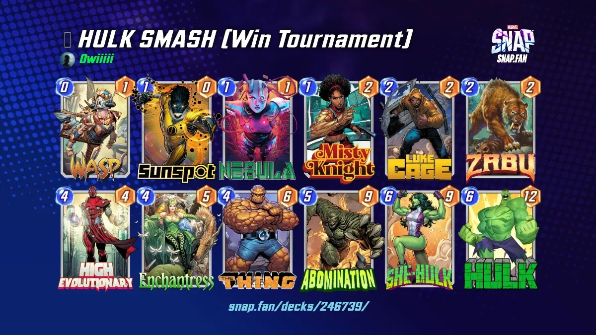 🏆 HULK SMASH (Win Tournament) by Owiiiii - Marvel Snap Decks - snap.fan