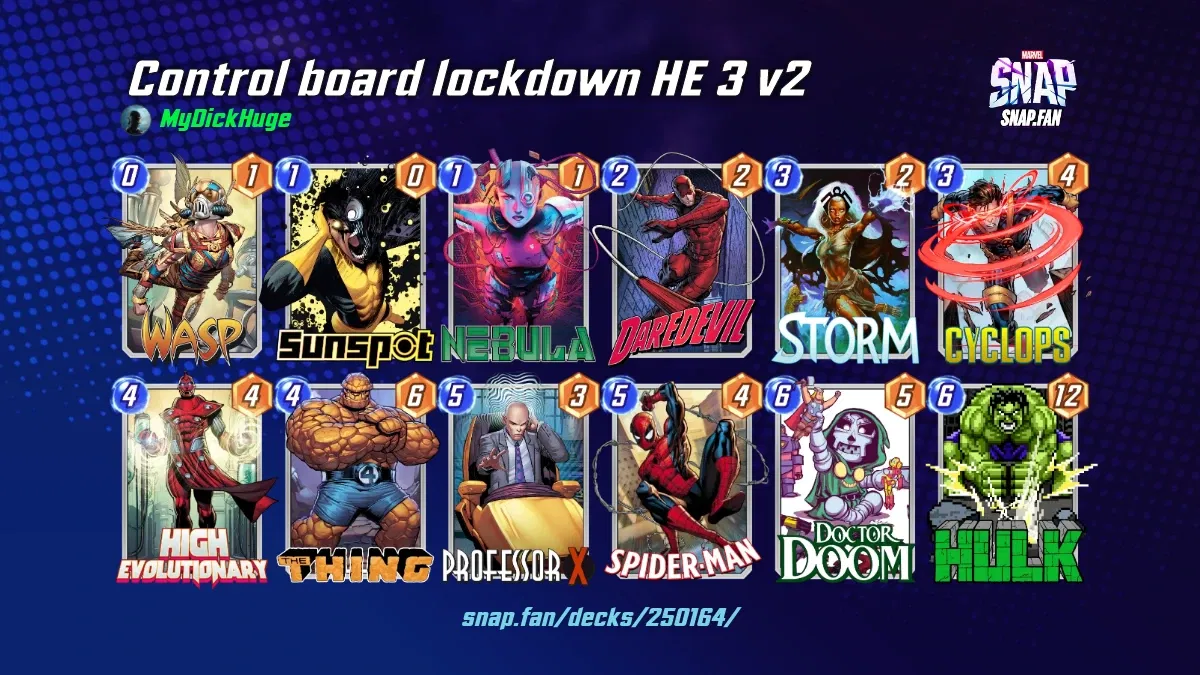Control board lockdown HE 3 v2 by MyDickHuge - Marvel Snap Decks - snap.fan