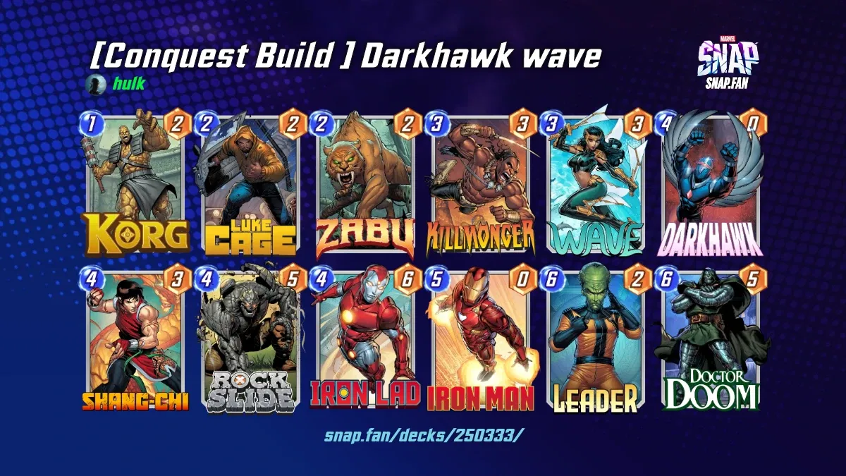 [Conquest Build ] Darkhawk wave by hulk - Marvel Snap Decks - snap.fan
