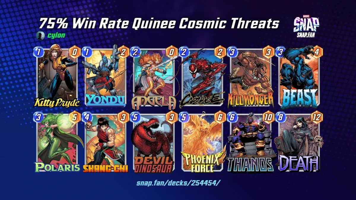 75% Win Rate Quinee Cosmic Threats by cylon - Marvel Snap Decks - snap.fan