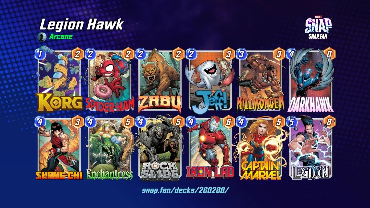 Legion Hawk by Arcane - Marvel Snap Decks - snap.fan