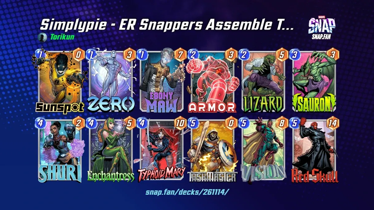 Simplypie - ER Snappers Assemble Top 8 by Torikun - Marvel Snap Decks - snap.fan
