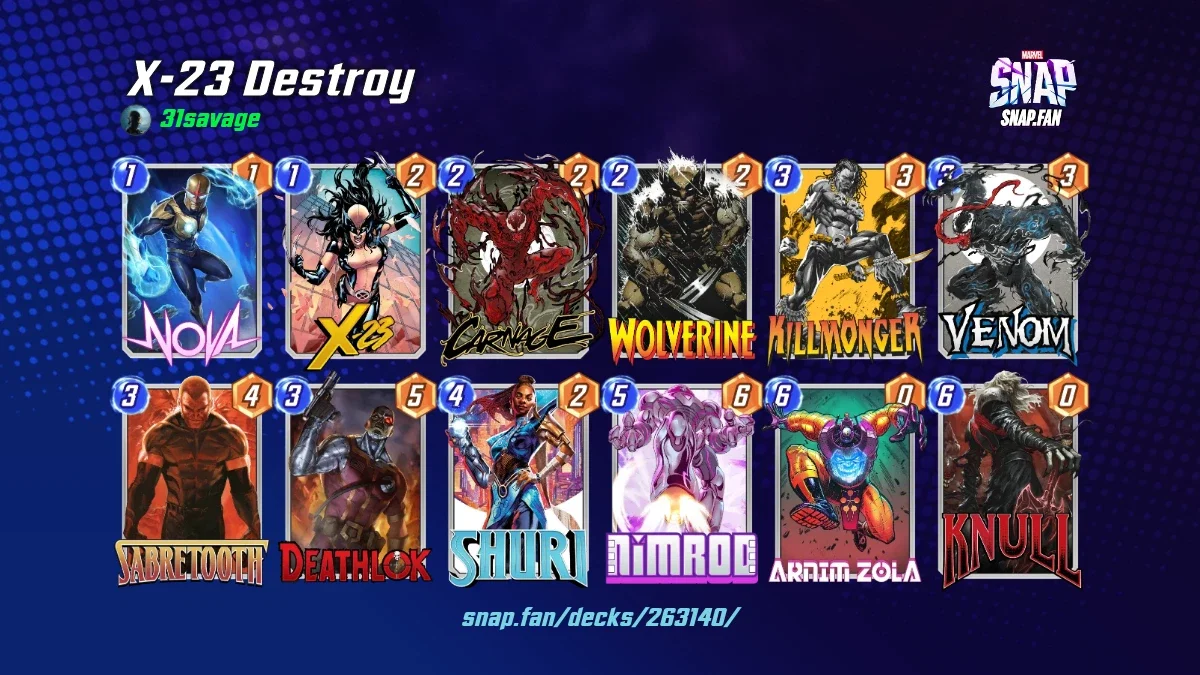 X-23 Destroy by 31savage - Marvel Snap Decks - snap.fan