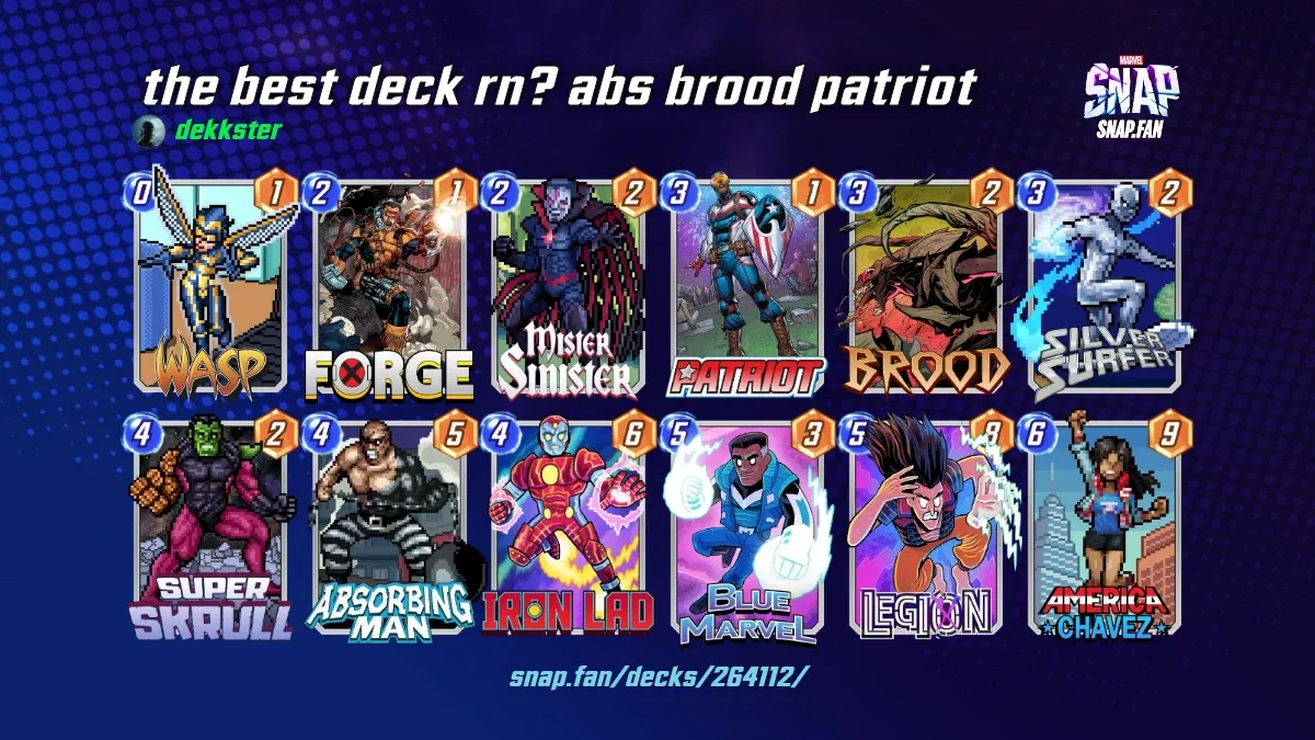 the best deck rn? abs brood patriot by dekkster - Marvel Snap Decks ...