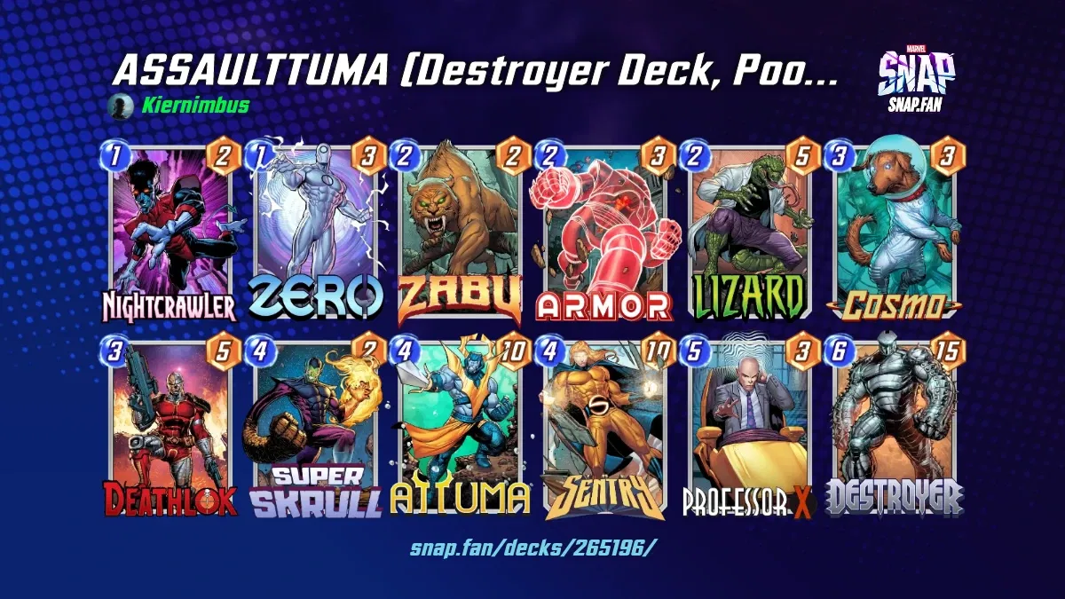 ASSAULTTUMA (Destroyer Deck, Pool 3 + Zabu) by Kiernimbus - Marvel Snap Decks - snap.fan