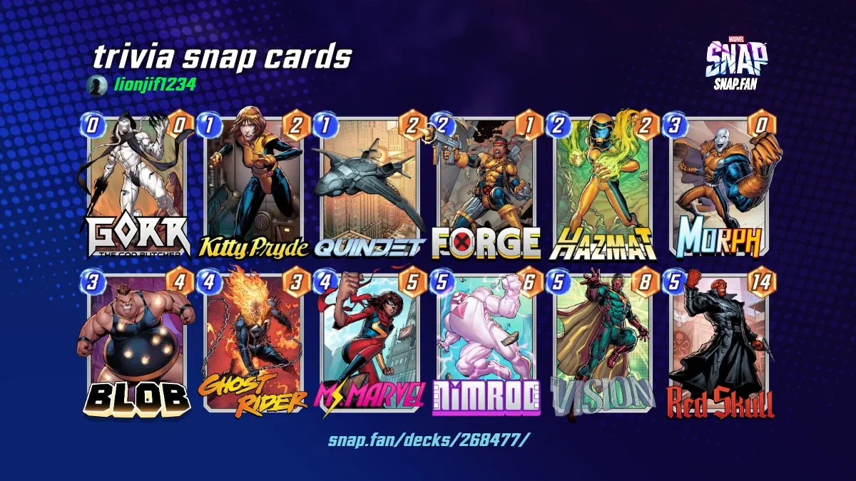 trivia snap cards by lionjif1234 - Marvel Snap Decks - snap.fan