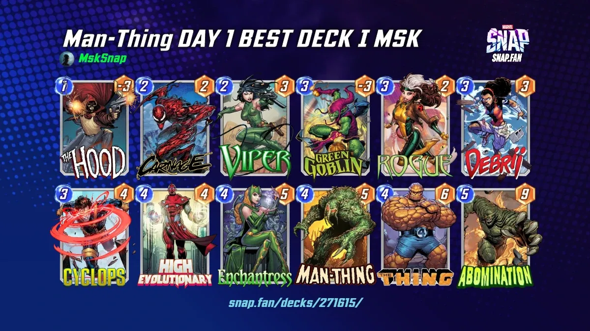 Man-Thing DAY 1 BEST DECK | MSK by MskSnap - Marvel Snap Decks - snap.fan