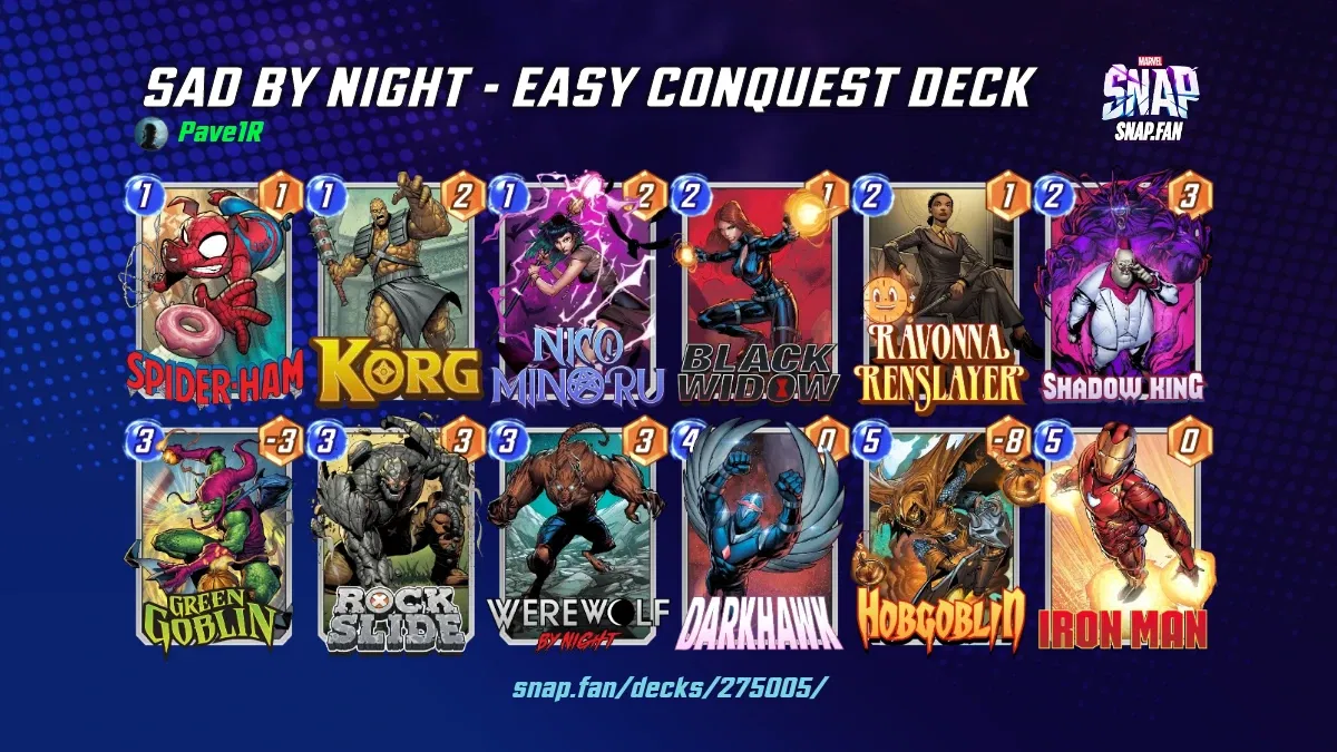SAD BY NIGHT - EASY CONQUEST DECK by Pave1R - Marvel Snap Decks - snap.fan