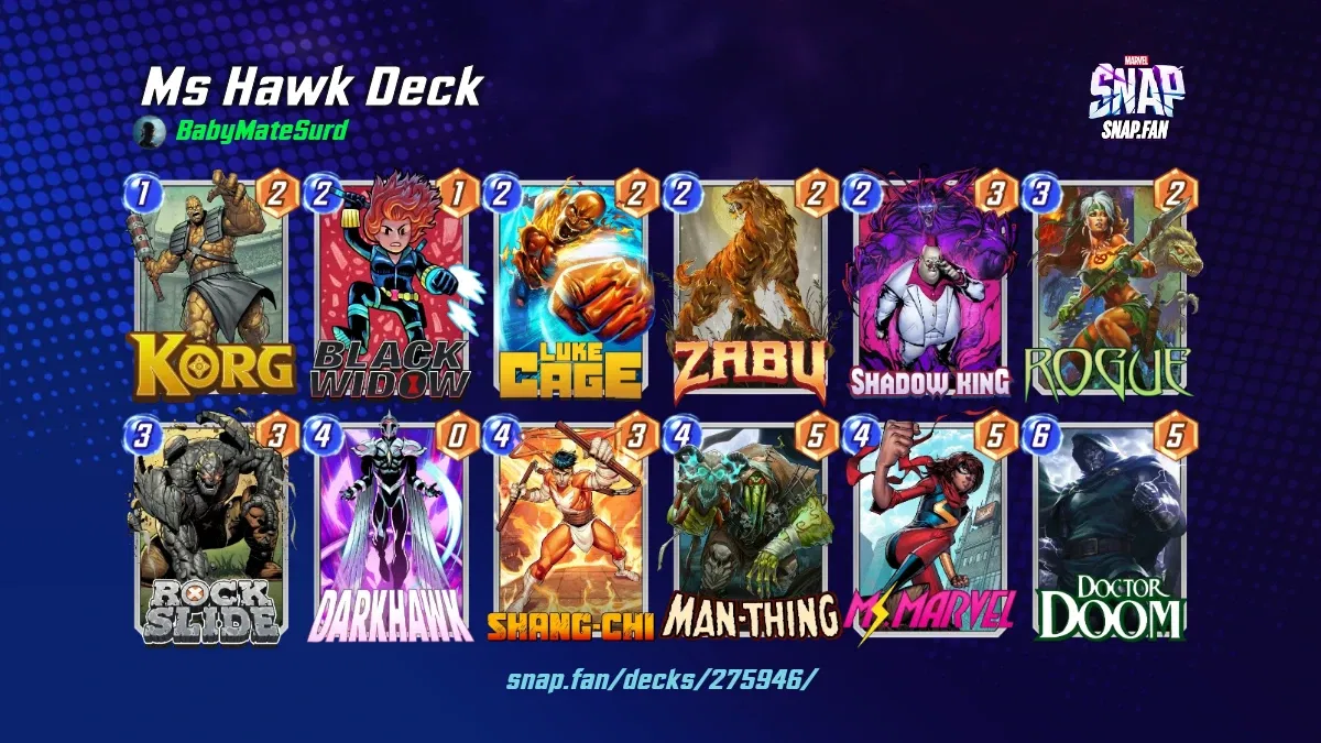 Ms Hawk Deck by BabyMateSurd - Marvel Snap Decks - snap.fan