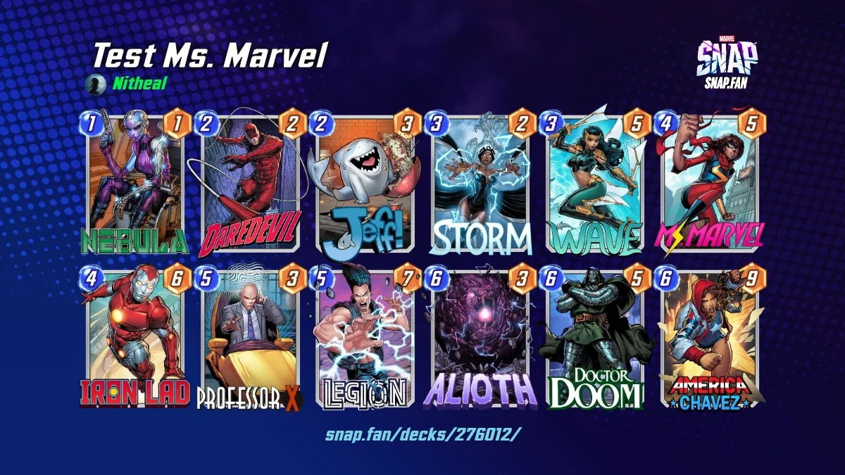 Test Ms. Marvel by Nitheal - Marvel Snap Decks - snap.fan