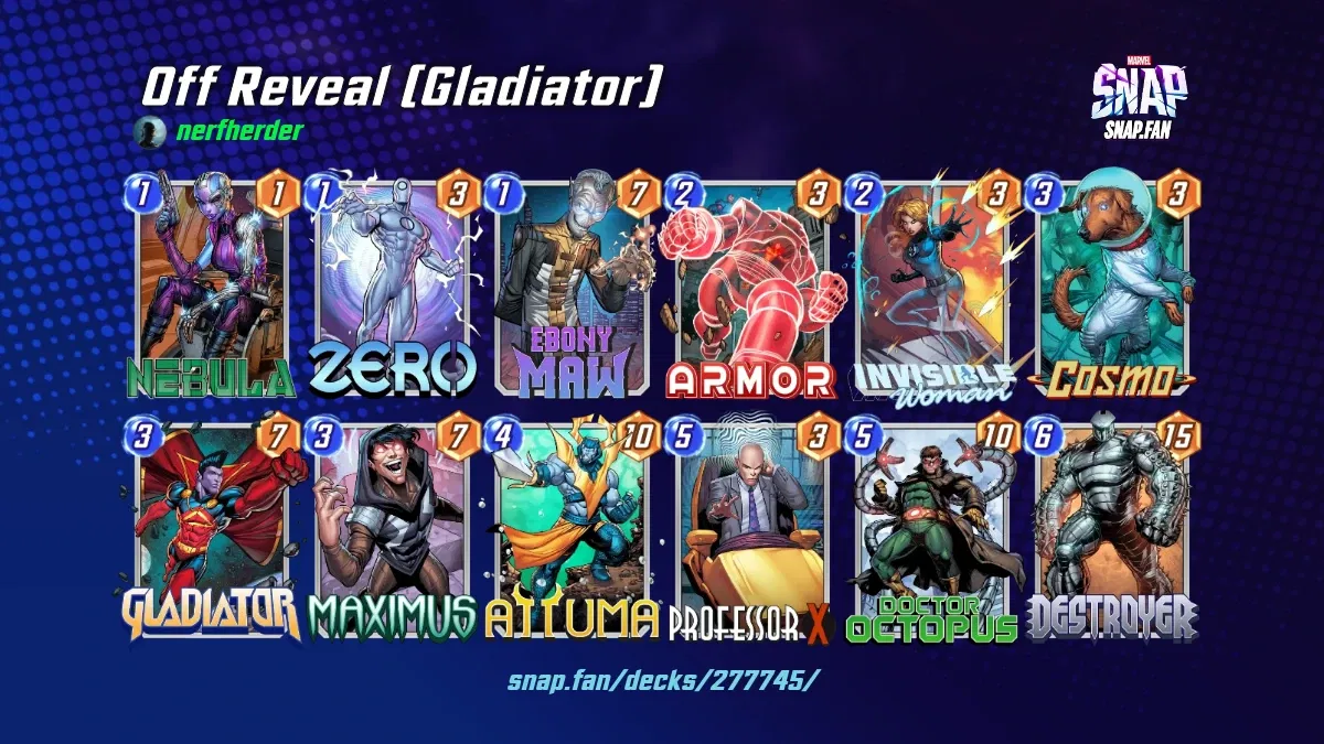 Off Reveal (Gladiator) by nerfherder - Marvel Snap Decks - snap.fan