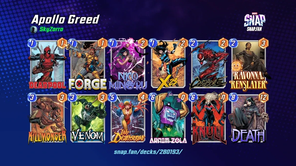 Apollo Greed by SkyZorro - Marvel Snap Decks - snap.fan