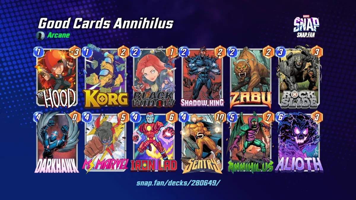 Good Cards Annihilus by Arcane - Marvel Snap Decks - snap.fan