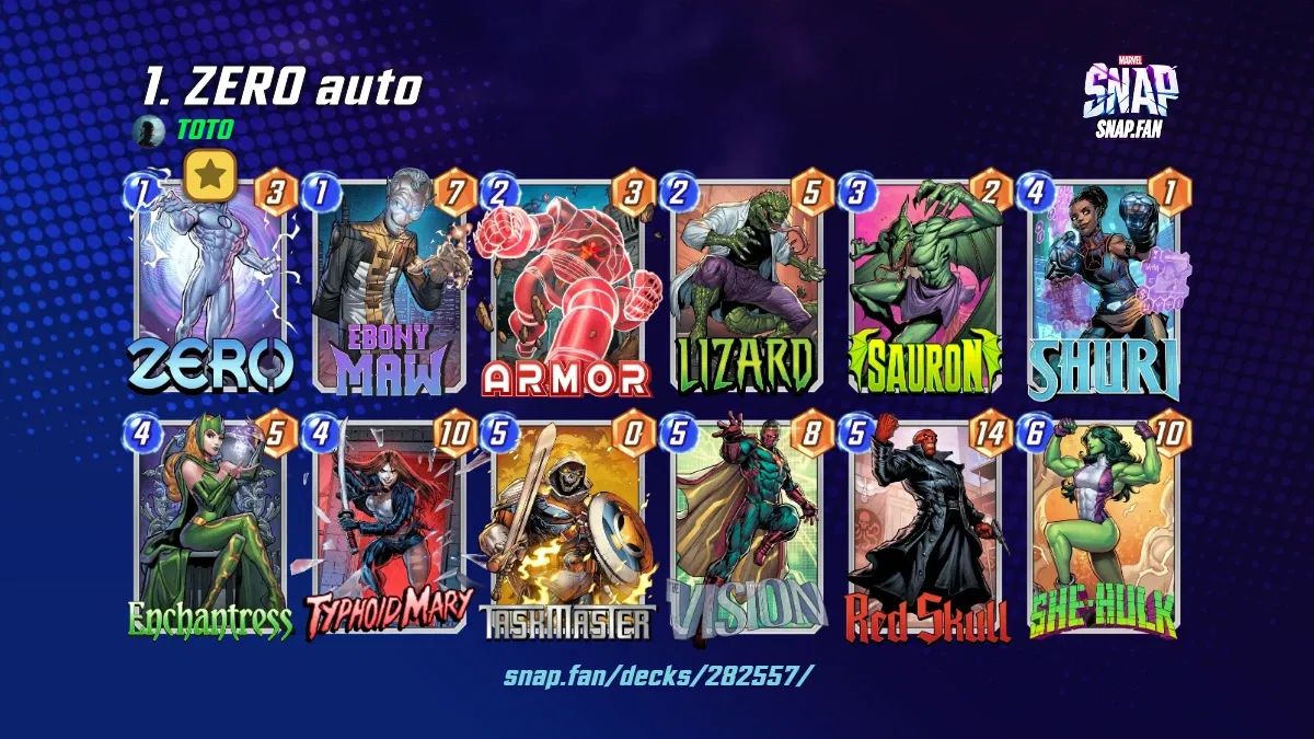 1. ZERO auto by TOTO - Marvel Snap Decks - snap.fan