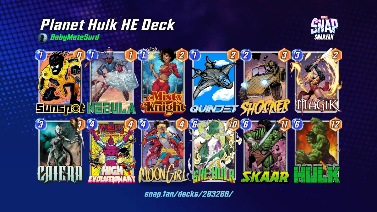 Planet Hulk HE Deck by BabyMateSurd - Marvel Snap Decks - snap.fan